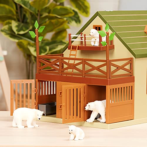 Terra by Battat – 15 Pcs Animal Hospital Pretend & Play Set - Openable Rooftop for Farm or Safari Animal Figurines - Wooden Vet Clinic Toy for Kids and Toddler Ages 3+