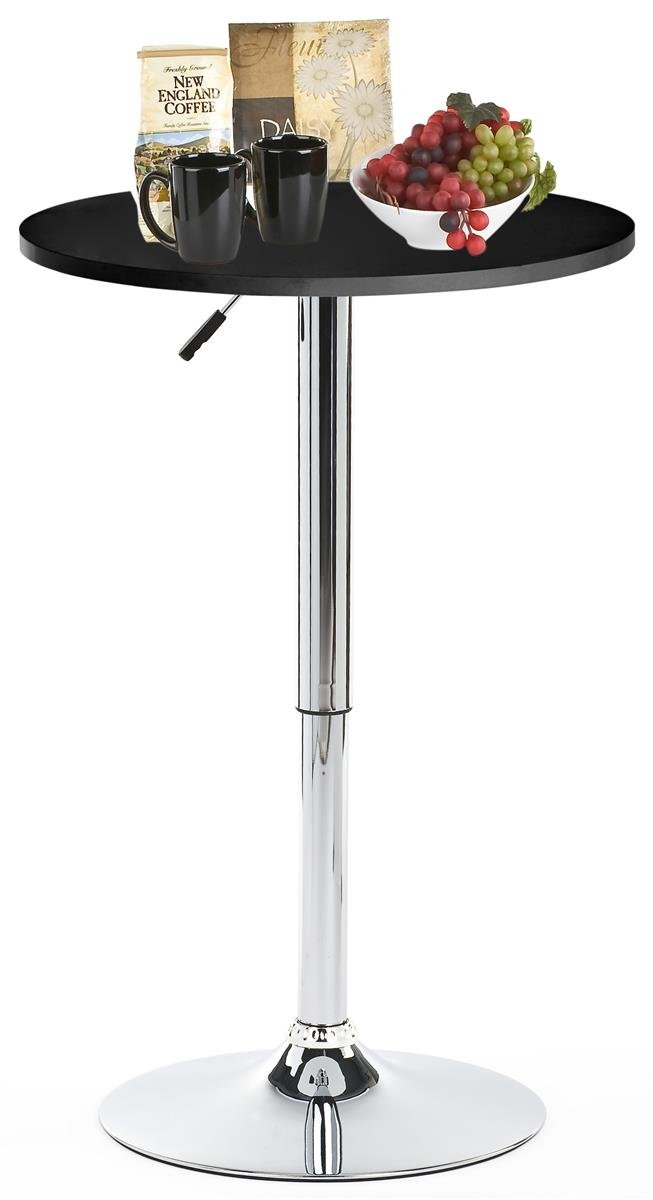 Displays2go Modern Hydraulic Bar Table, 23.5 Inch Round, Aluminum/Wood, Adjustable Height – Black (BRTBLA1B)