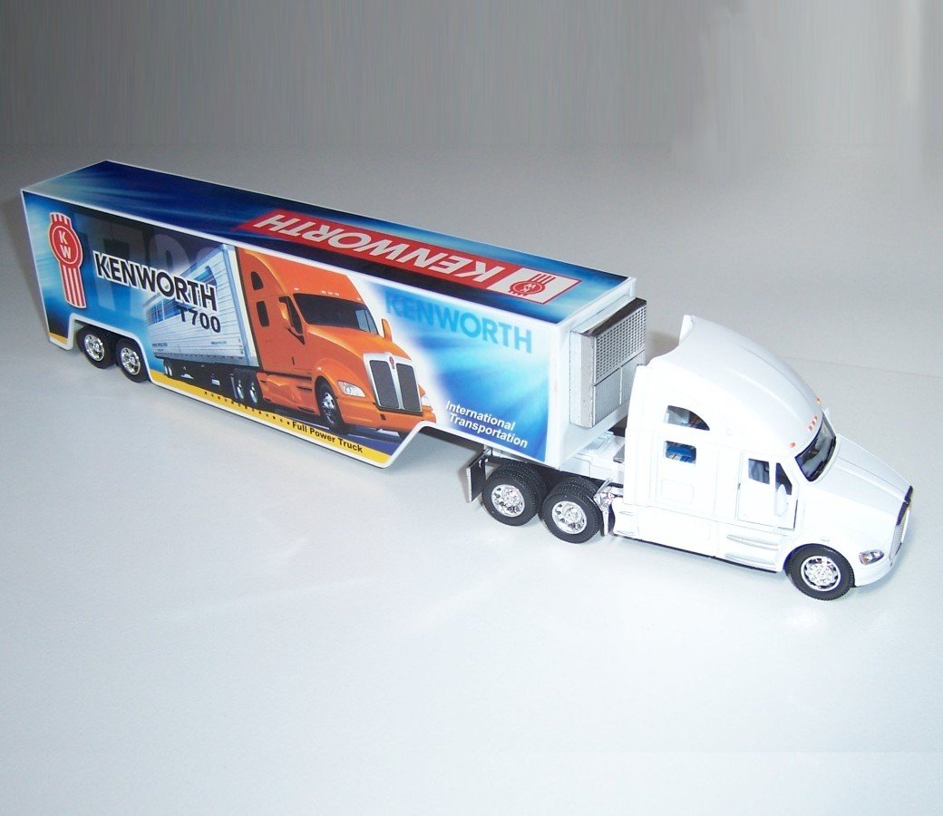 KiNSMART Kenworth T700 Semi Truck Container 13" 1:68 Scale Die Cast Metal Model Toy SetOf4 Blue Red White Black