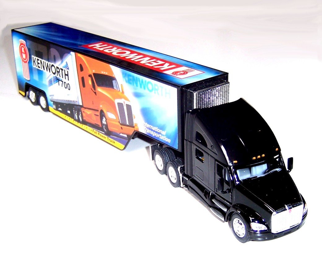 KiNSMART Kenworth T700 Semi Truck Container 13" 1:68 Scale Die Cast Metal Model Toy SetOf4 Blue Red White Black