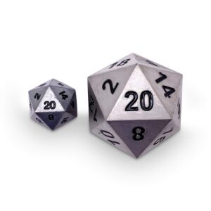 45mm Full Metal D20 Norse Foundry Aged Mithiral - The Boulder RPG D&D Polyhedral Dice