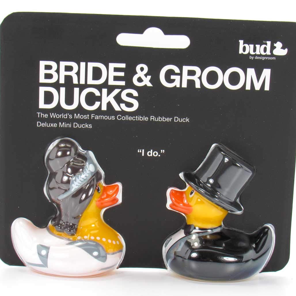 Bride & Groom Rubber Duck (Mini) Set Bath Toy by Bud Duck | Elegant Gift Packaging I do! | Child Safe | Collectable