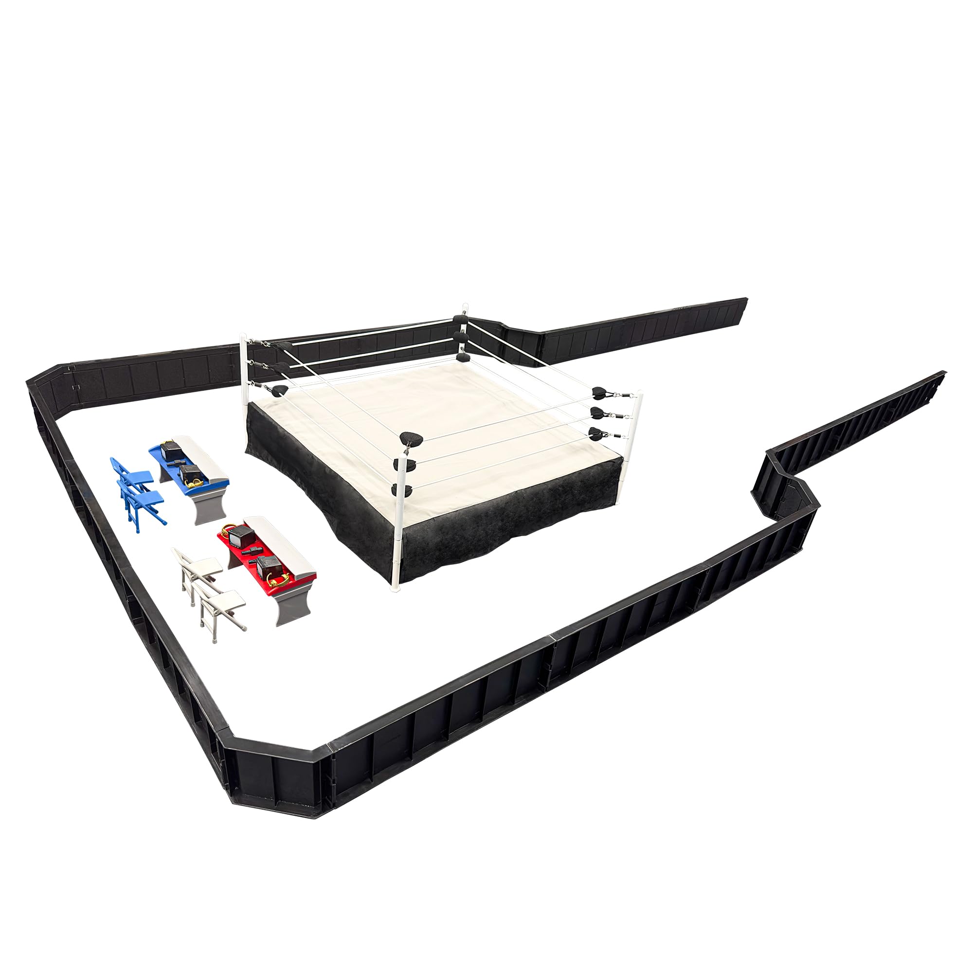 Ultimate Wrestling Ring Deluxe Playset with Barricade, Ring & Commentators Tables for Wrestling Action Figures