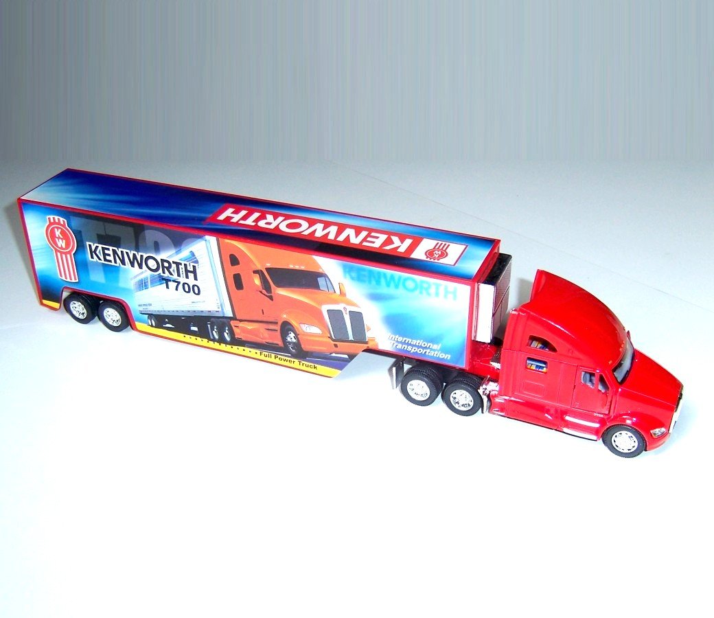 KiNSMART Kenworth T700 Semi Truck Container 13" 1:68 Scale Die Cast Metal Model Toy SetOf4 Blue Red White Black