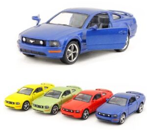 kinsmart setof4 2006 ford mustang gt 5" 1:36 scale die cast metal model toy car, red, yellow, blue, green