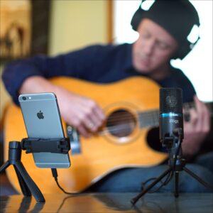 IK Multimedia iRig Mic Studio Compact Digital Recording 1" Capsule Condenser Microphone, 24-bit 48Khz converters, Headphone Output and Tabletop Stand for iPhone, iPad, Android, Mac PC