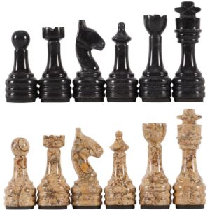 radicaln marble chess pieces black and coral 3.5 inch king figures handmade 32 chess figures - suitable for 16-20 inch chess game - board games