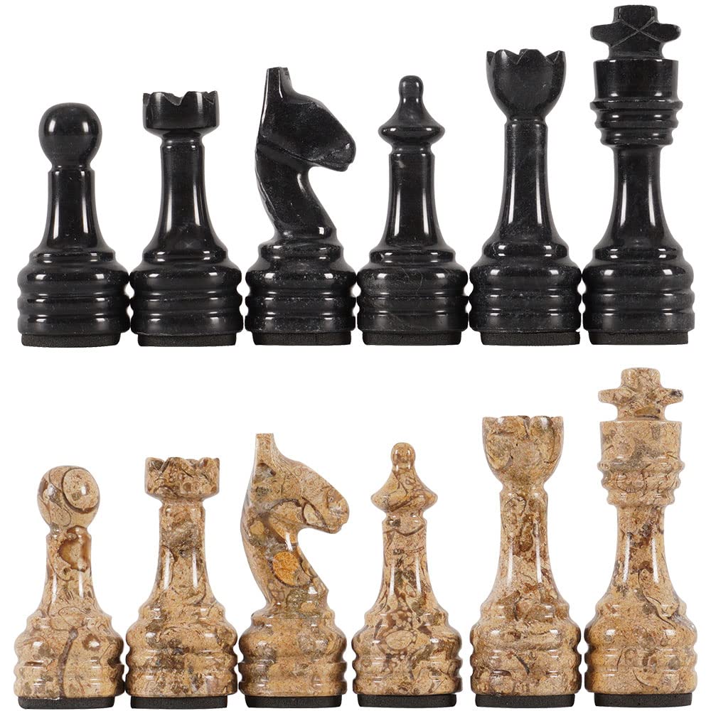 Radicaln Marble Chess Pieces Black and Coral 3.5 Inch King Figures Handmade 32 Chess Figures - Suitable for 16-20 Inch Chess Game - Board Games