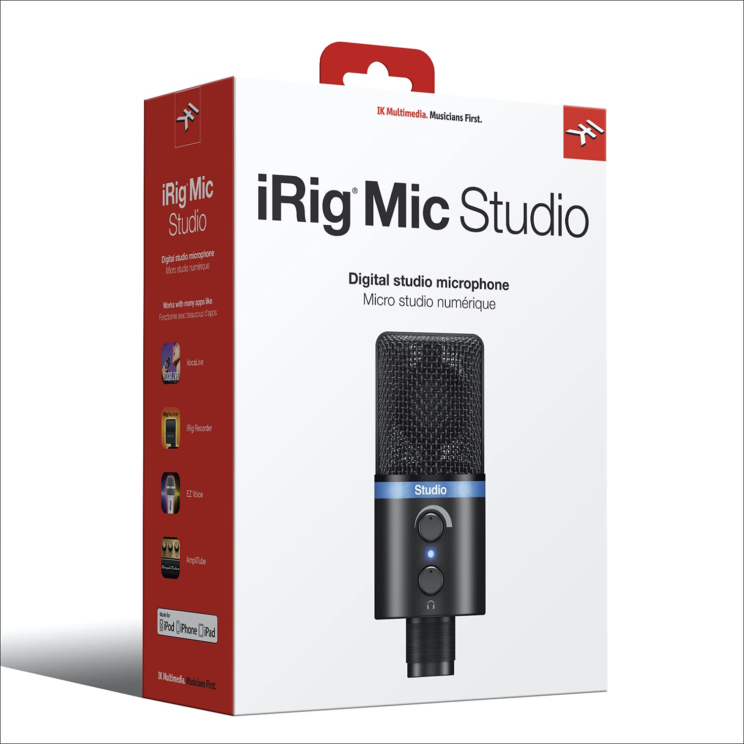 IK Multimedia iRig Mic Studio Compact Digital Recording 1" Capsule Condenser Microphone, 24-bit 48Khz converters, Headphone Output and Tabletop Stand for iPhone, iPad, Android, Mac PC