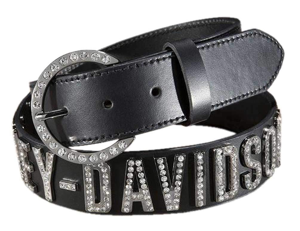 Harley-Davidson Women's Belt, Crystal H-D Font, Black Leather HDWBT10627 (L)