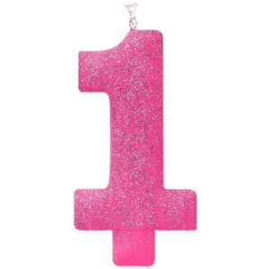 amscan #1 birthday glitter candle - pink