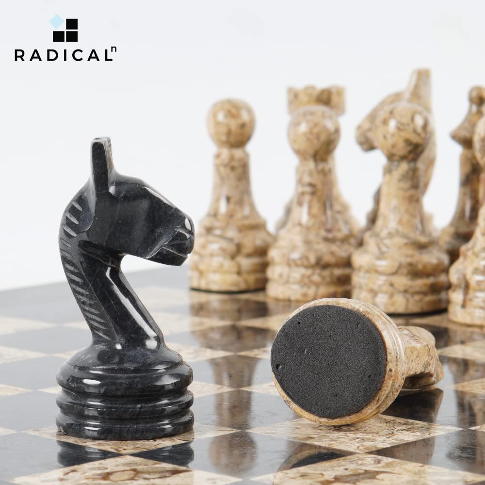 Radicaln Marble Chess Pieces Black and Coral 3.5 Inch King Figures Handmade 32 Chess Figures - Suitable for 16-20 Inch Chess Game - Board Games