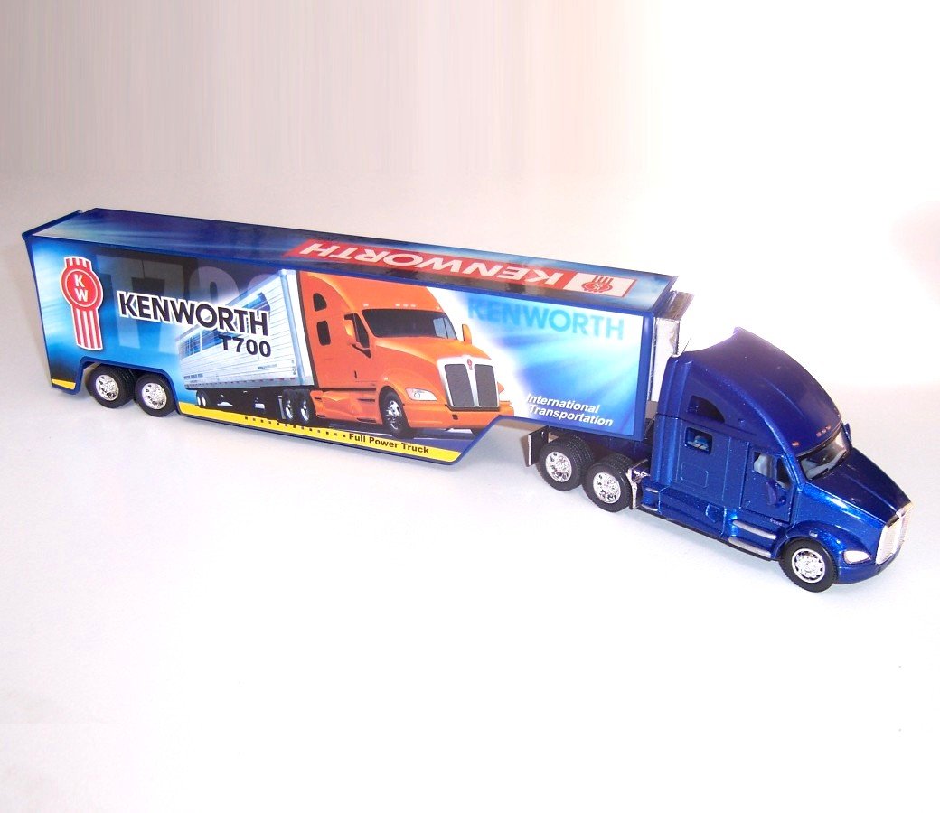 KiNSMART Kenworth T700 Semi Truck Container 13" 1:68 Scale Die Cast Metal Model Toy SetOf4 Blue Red White Black