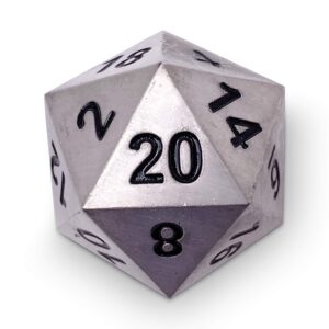 45mm full metal d20 norse foundry aged mithiral - the boulder rpg d&d polyhedral dice