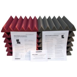 Pro Studio Acoustics - Burgundy/Charcoal - 12"x12"x2" Acoustic Wedge Foam Absorption Soundproofing Tiles - 12 Pack