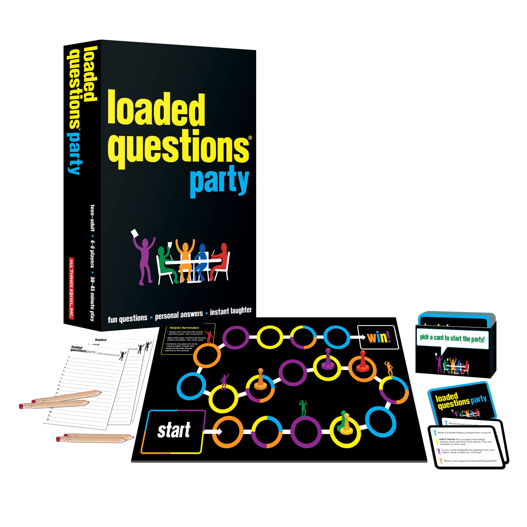 All Things Equal, Inc. Loaded Questions Party - An Epic Party Game of Fun Questions, Personal Answers and Instant Laughter, 4 to 8 Players