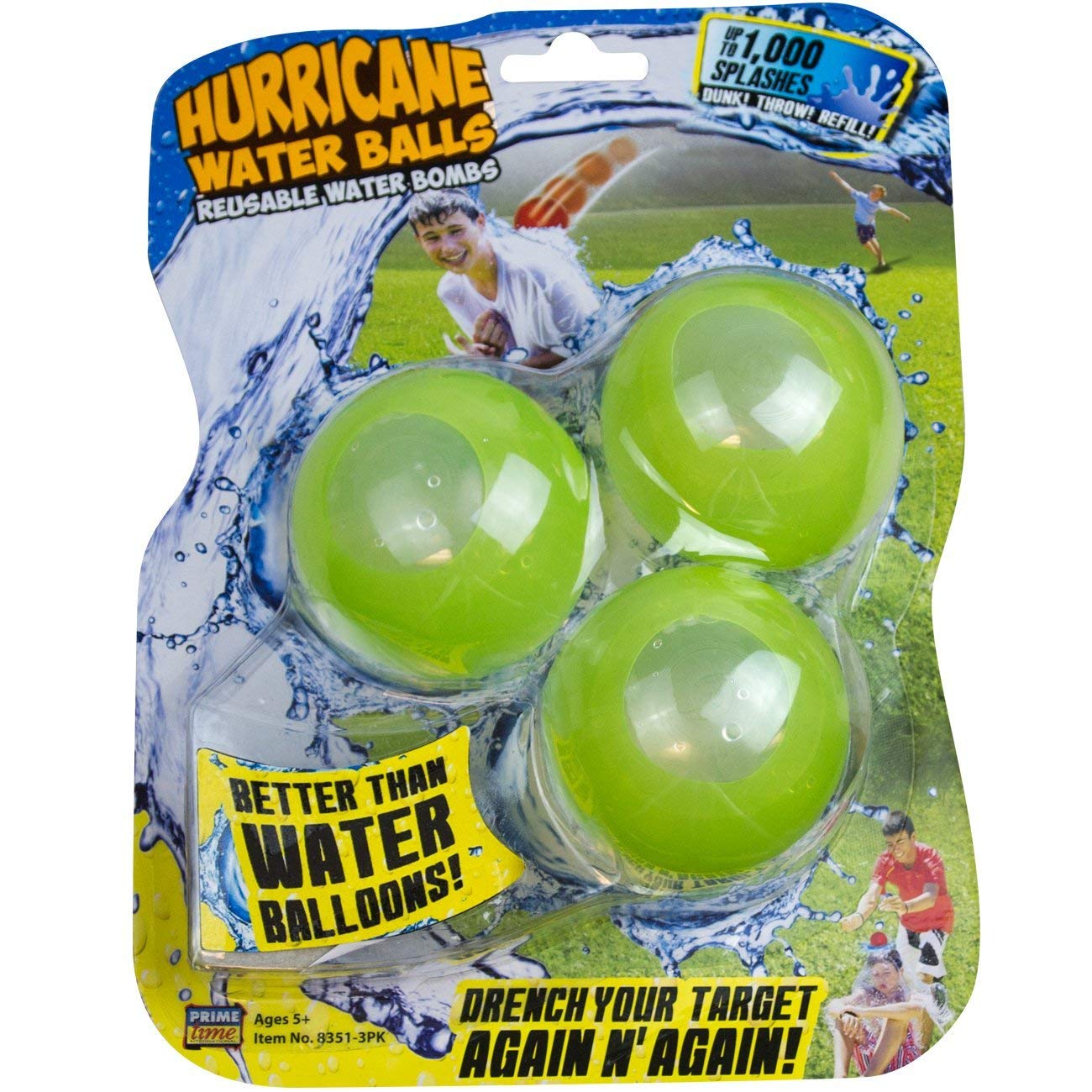 Prime Time Toys Hurricane Reusable Water Balls – 3-Pack Reusable Water Balloons for Kids Age 5+ – Silicone Water Balloons with Self Sealing Quick Fill, Refillable Water Balloons, Safe No Magnets