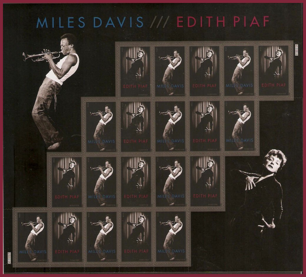 Miles Davis/edith Piaf Forever Self-adhesive Stamp Sheet of 20 Scott 692-4693