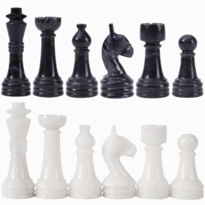 radicaln marble chess figures 3.5'' inches black and white handmade figures for chess board game - marble chess set, family chess game, checker board game for adults