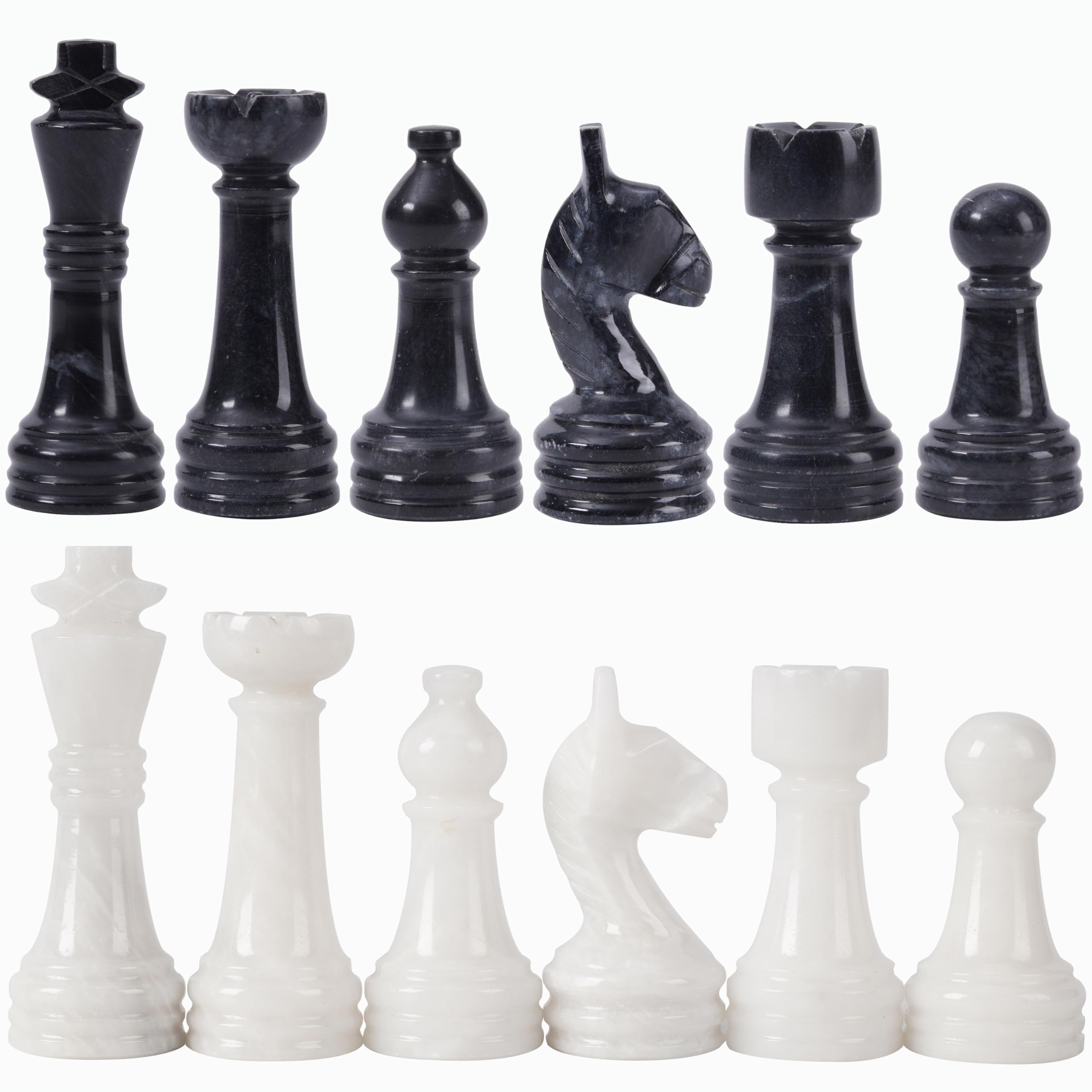 Radicaln Marble Chess Figures 3.5'' Inches Black and White Handmade Figures for Chess Board Game - Marble Chess Set, Family Chess Game, Checker Board Game for Adults