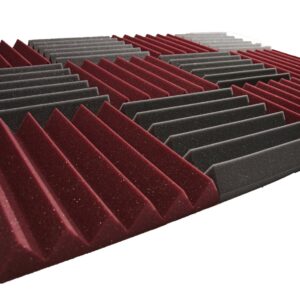 Pro Studio Acoustics - Burgundy/Charcoal - 12"x12"x2" Acoustic Wedge Foam Absorption Soundproofing Tiles - 12 Pack