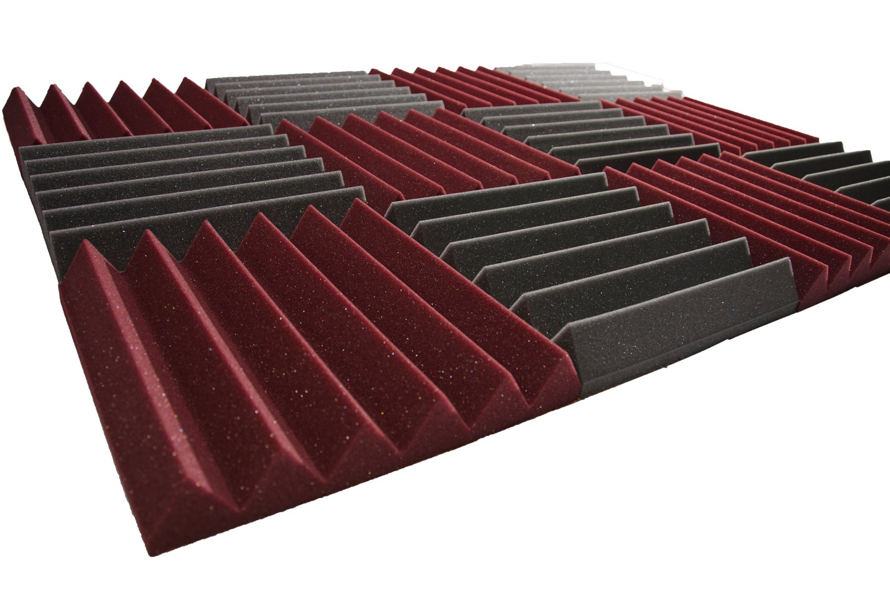 Pro Studio Acoustics - Burgundy/Charcoal - 12"x12"x2" Acoustic Wedge Foam Absorption Soundproofing Tiles - 12 Pack