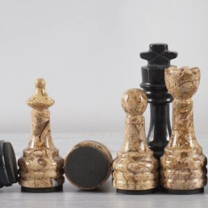 Radicaln Marble Chess Pieces Black and Coral 3.5 Inch King Figures Handmade 32 Chess Figures - Suitable for 16-20 Inch Chess Game - Board Games