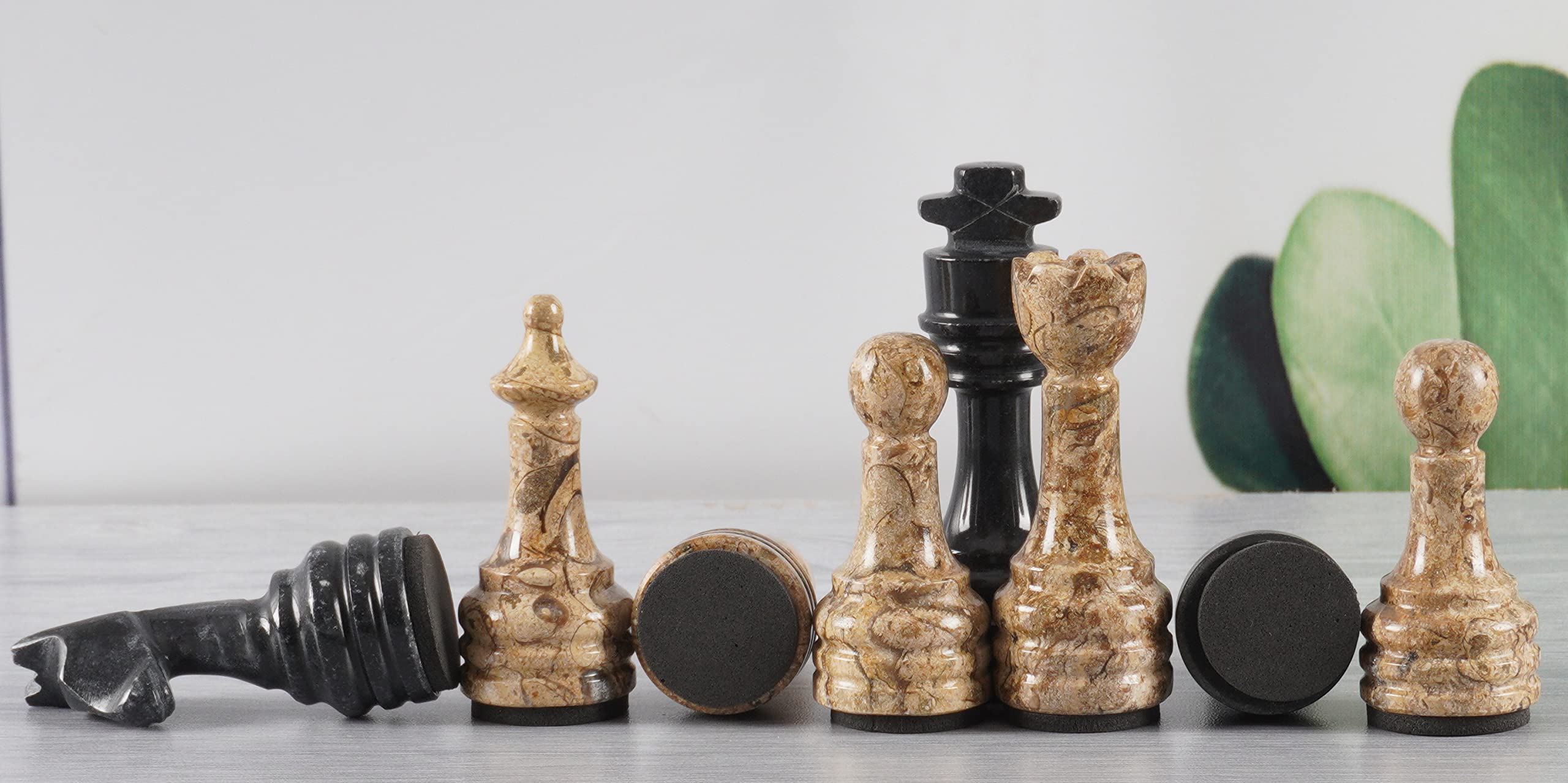 Radicaln Marble Chess Pieces Black and Coral 3.5 Inch King Figures Handmade 32 Chess Figures - Suitable for 16-20 Inch Chess Game - Board Games