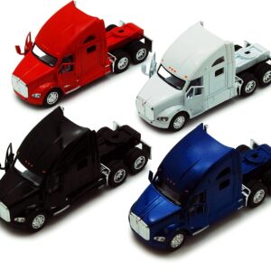 KiNSMART Kenworth T700 Semi Truck Container 13" 1:68 Scale Die Cast Metal Model Toy SetOf4 Blue Red White Black