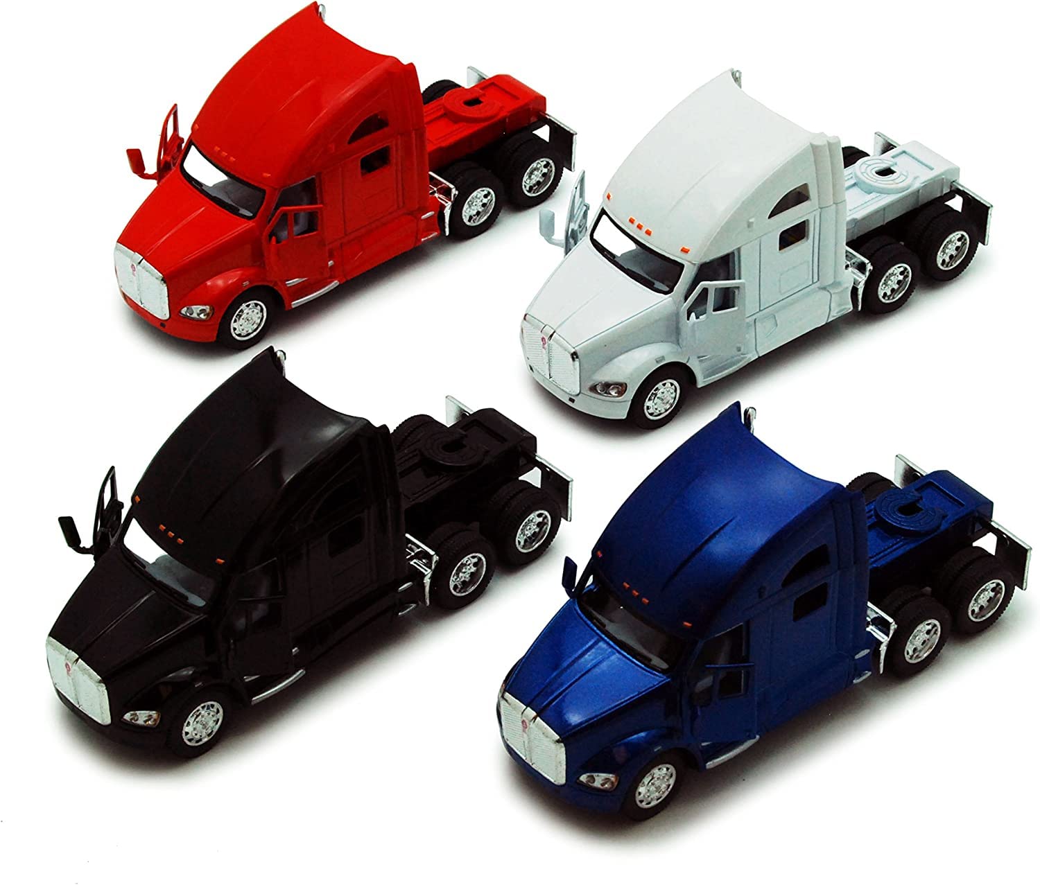 KiNSMART Kenworth T700 Semi Truck Container 13" 1:68 Scale Die Cast Metal Model Toy SetOf4 Blue Red White Black