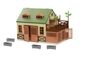 terra by battat – 15 pcs animal hospital pretend & play set - openable rooftop for farm or safari animal figurines - wooden vet clinic toy for kids and toddler ages 3+