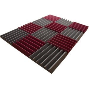 Pro Studio Acoustics - Burgundy/Charcoal - 12"x12"x2" Acoustic Wedge Foam Absorption Soundproofing Tiles - 12 Pack