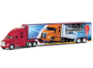 kinsmart kenworth t700 semi truck container 13" 1:68 scale die cast metal model toy setof4 blue red white black