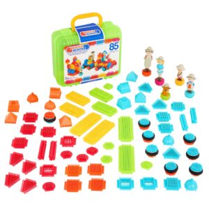 battat- bristle blocks- stem interlocking building blocks- 85 pc playset- reusable carry case- developmental toys for toddlers & kids- safari adventure carrying case- 2 years +