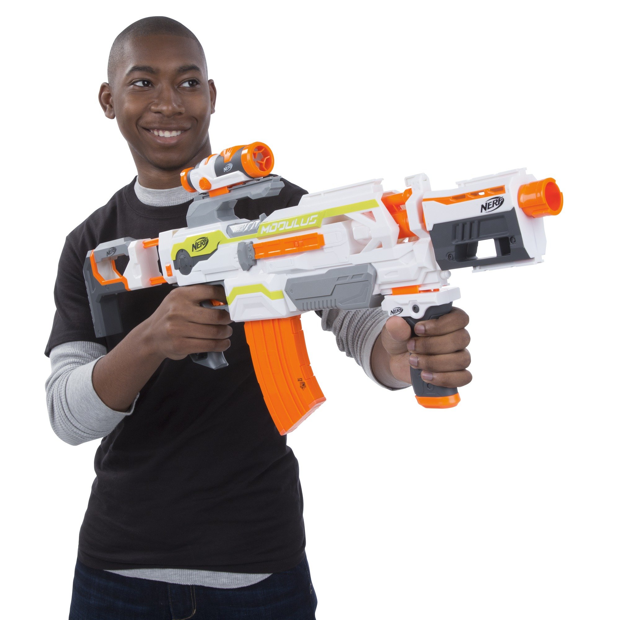 NERF Modulus ECS Motorized Blaster, Removable Scope, Drop Grip, Barrel, Stock, 10-Dart Clip (Amazon Exclusive)