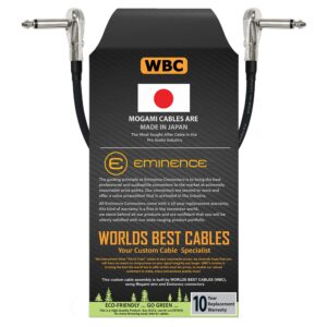 worlds best cables 30 inch - pedal, effects, patch, instrument cable custom made made using mogami 2319 wire and eminence nickel plated ¼ inch (6.35mm) r/a pancake type connectors