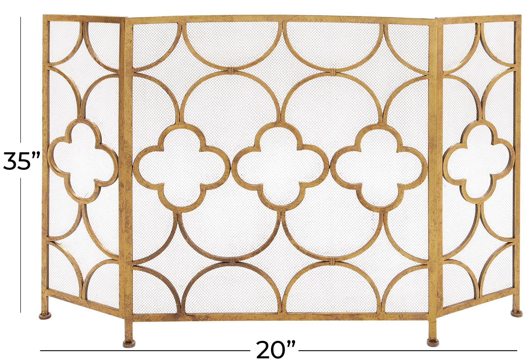 Deco 79 Contemporary Geometric Designed Metal Fireplace Screen, 50"L x 35"H, Gold