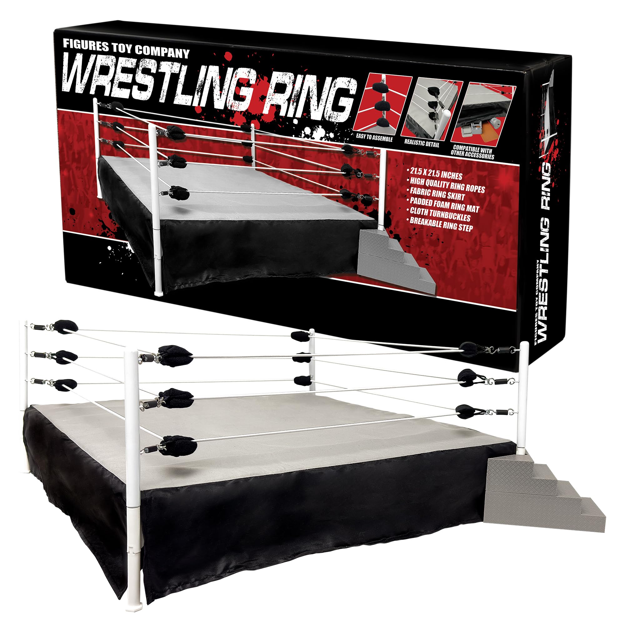 Ultimate Wrestling Ring Deluxe Playset with Barricade, Ring & Commentators Tables for Wrestling Action Figures