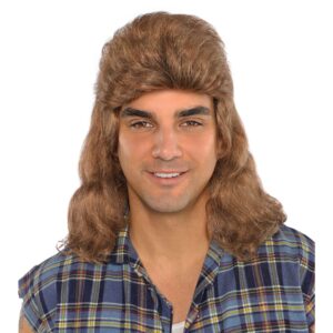 amscan adult mullet head wig costume accessory - one size, brown - 1 pc.