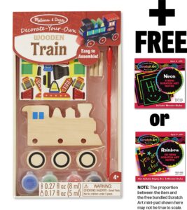 melissa & doug wooden train decorate-your-own kit + free scratch art mini-pad bundle [88466]