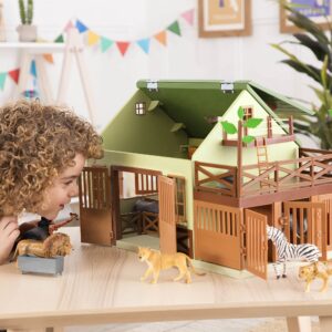 Terra by Battat – 15 Pcs Animal Hospital Pretend & Play Set - Openable Rooftop for Farm or Safari Animal Figurines - Wooden Vet Clinic Toy for Kids and Toddler Ages 3+