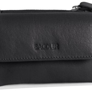 SADDLER Womens Luxurious Leather Flapover Coin Purse | Designer Ladies Triple Gusset Change Pouch with Zip |Gift Boxed - Black