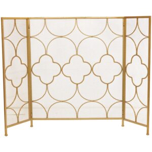 Deco 79 Contemporary Geometric Designed Metal Fireplace Screen, 50"L x 35"H, Gold