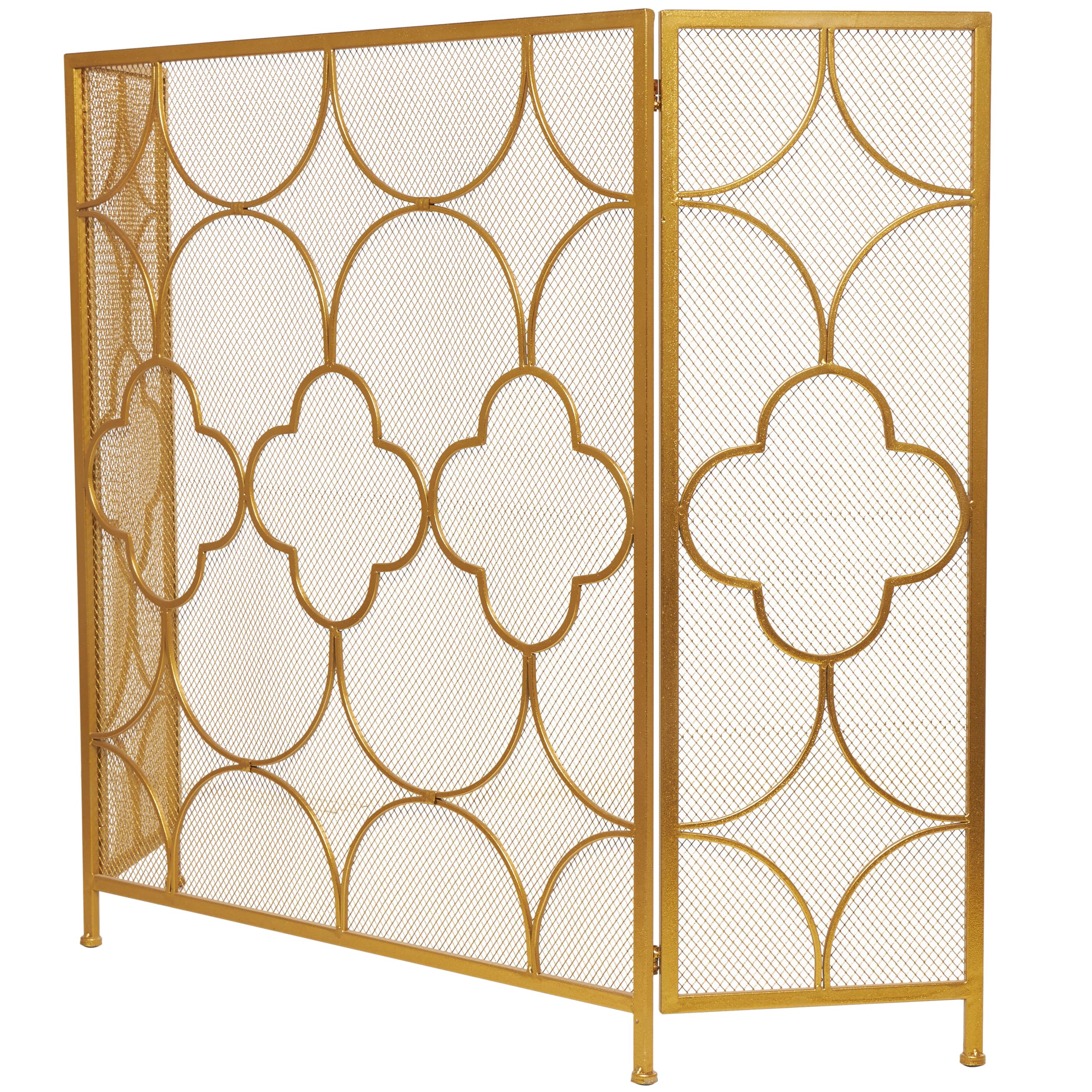 Deco 79 Contemporary Geometric Designed Metal Fireplace Screen, 50"L x 35"H, Gold