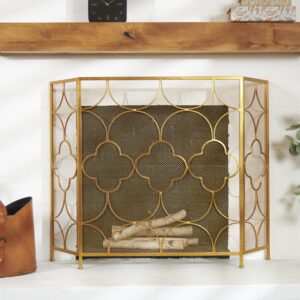 Deco 79 Contemporary Geometric Designed Metal Fireplace Screen, 50"L x 35"H, Gold