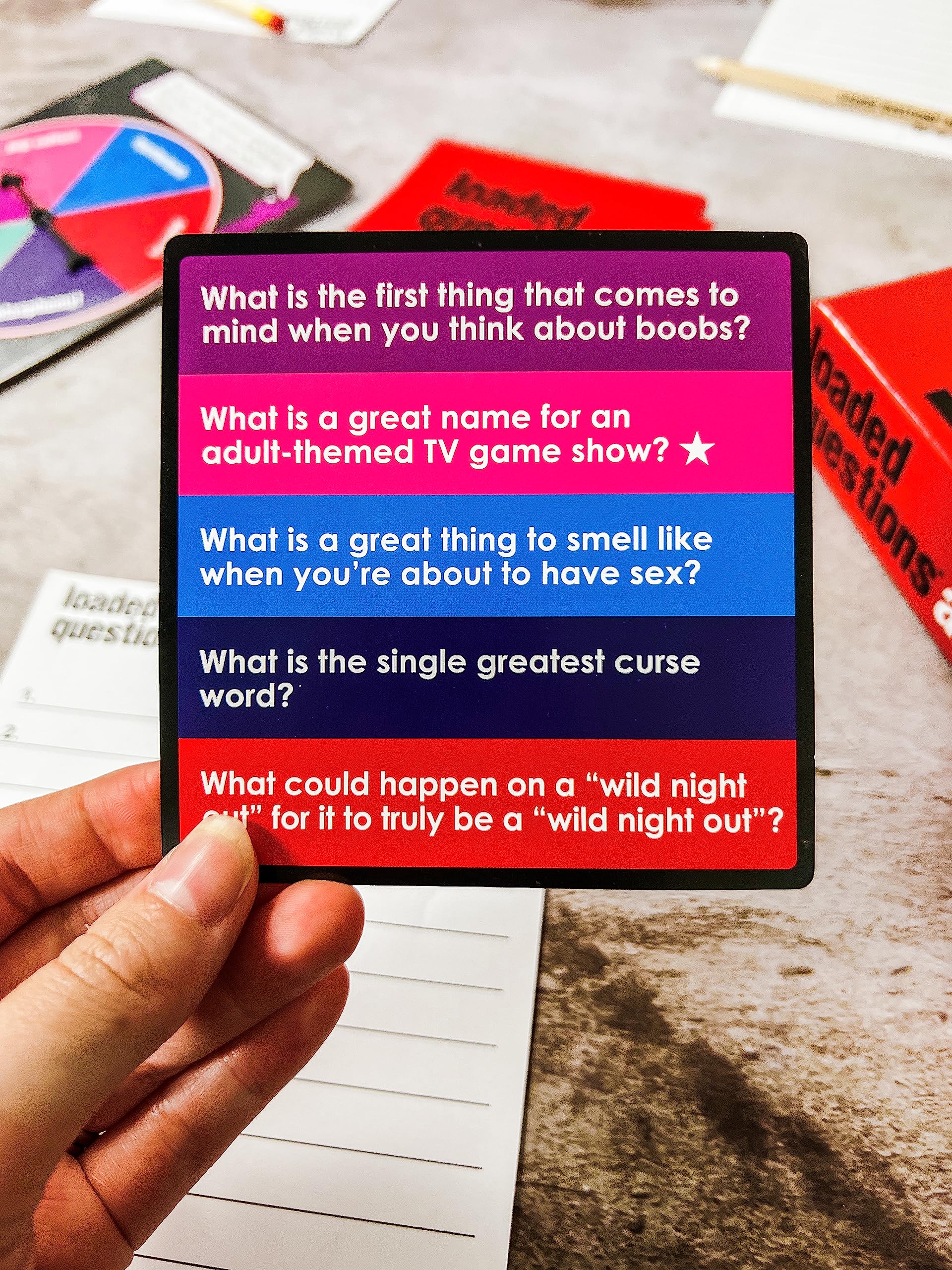 All Things Equal, Inc. ADULT LOADED QUESTIONS, a Rousing Adult Party Game, Over 300 Suggestive, Silly, Stimulating Questions, 4 to 6 Players, for Ages 17 and up