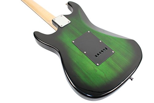 Stedman Pro EG39-TGRB-10W Beginner Series Electric Guitar with Case, Strap, Cable, Capo, Picks, Electronic Tuner, String Winder and Polish Cloth, 10W Amp, Transparent Green/Black Picguard