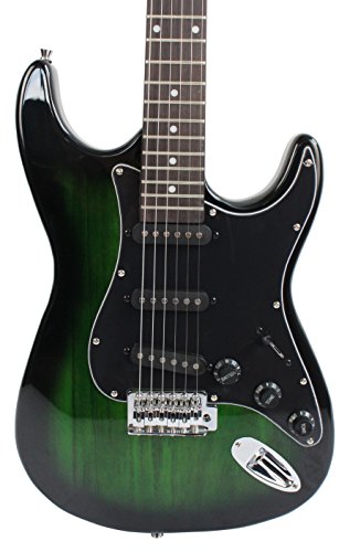 Stedman Pro EG39-TGRB-10W Beginner Series Electric Guitar with Case, Strap, Cable, Capo, Picks, Electronic Tuner, String Winder and Polish Cloth, 10W Amp, Transparent Green/Black Picguard