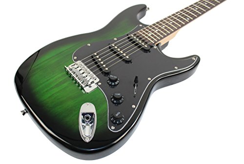 Stedman Pro EG39-TGRB-10W Beginner Series Electric Guitar with Case, Strap, Cable, Capo, Picks, Electronic Tuner, String Winder and Polish Cloth, 10W Amp, Transparent Green/Black Picguard