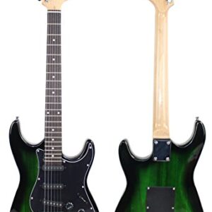 Stedman Pro EG39-TGRB-10W Beginner Series Electric Guitar with Case, Strap, Cable, Capo, Picks, Electronic Tuner, String Winder and Polish Cloth, 10W Amp, Transparent Green/Black Picguard